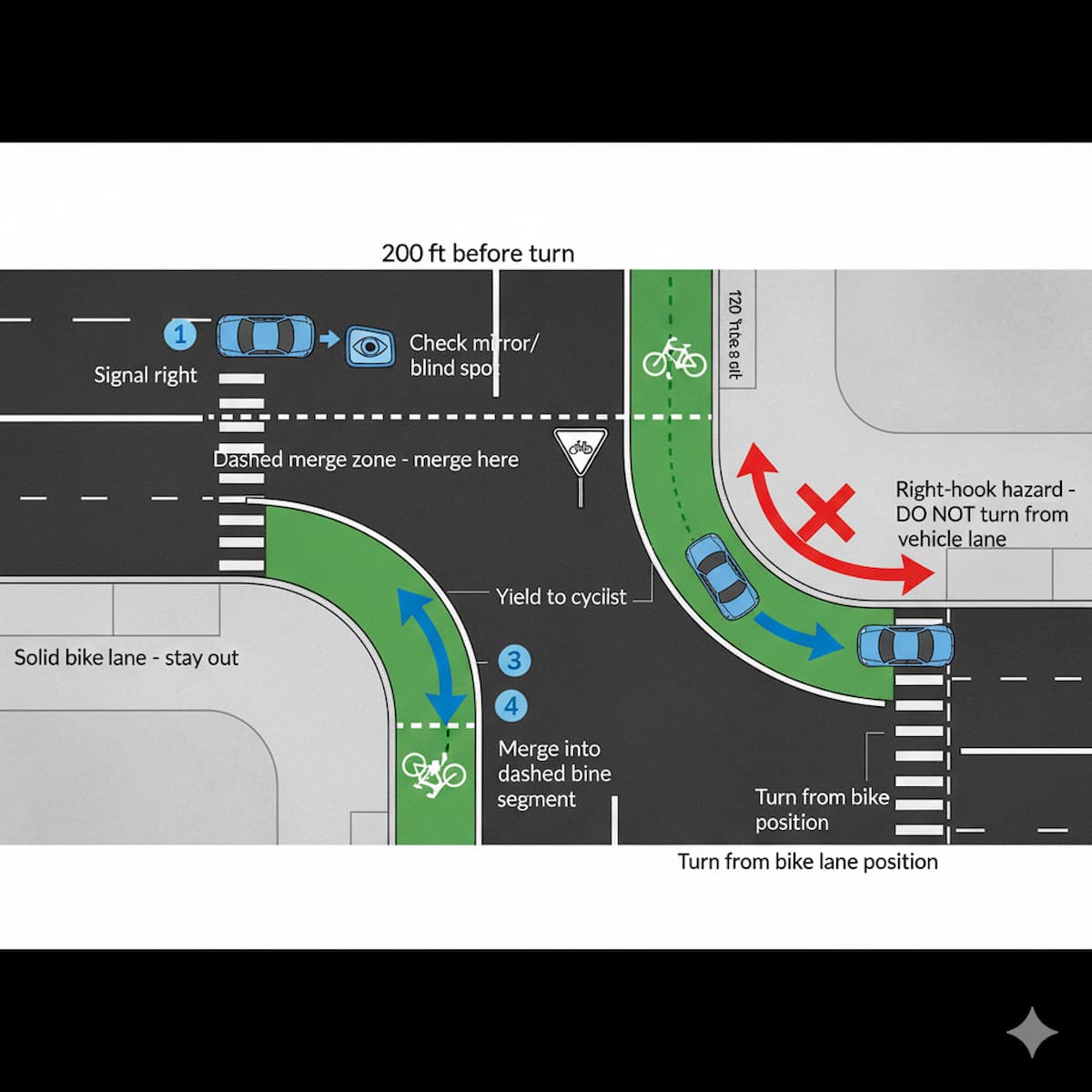 Bike Lanes and Right Turns: Merge Legally in 2025